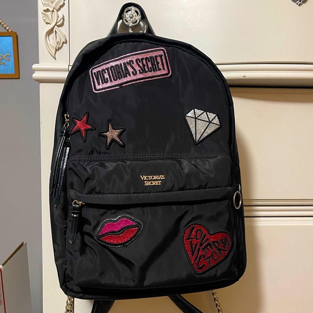 Victoria's Secret Black Vs Sparkle Patches Bag Backpa… - Gem